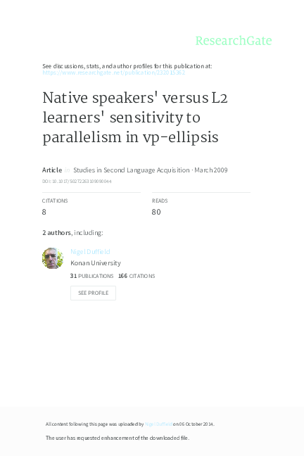 (PDF) Native-Speakers' versus L2 Learners' Sensitivity to Parallelism ...