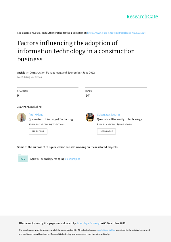 (PDF) Factors influencing the adoption of information technology in a ...