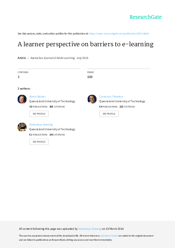 (PDF) A learner perspective on barriers to e-learning | Sukanlaya Sawang - Academia.edu