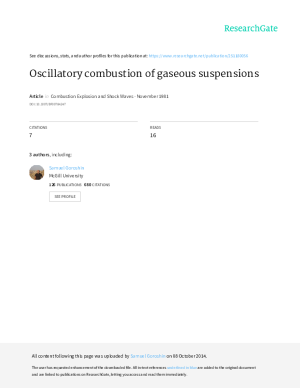 (PDF) Oscillatory combustion of gaseous suspensions