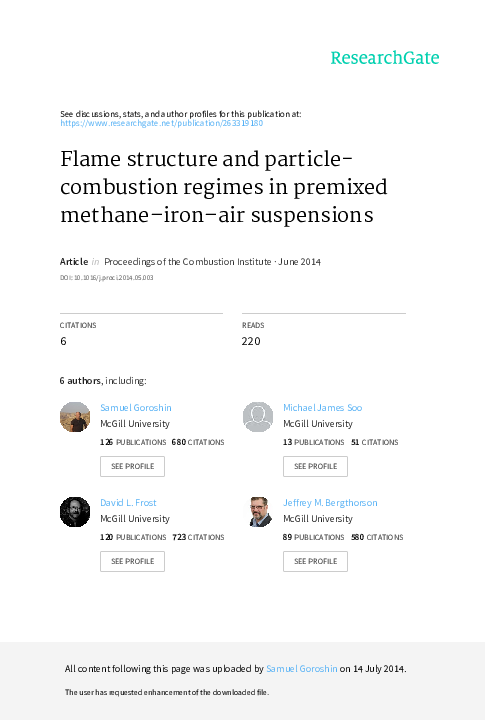 (PDF) Flame structure and particle-combustion regimes in premixed methane–iron–air suspensions
