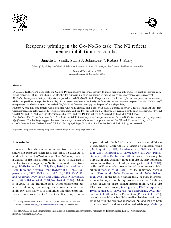 (PDF) Response priming in the Go/NoGo task: The N2 reflects neither ...
