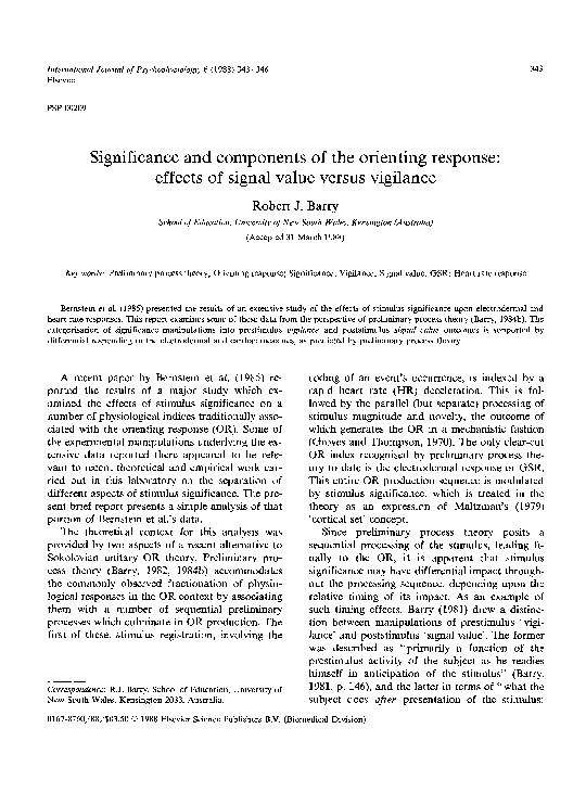(PDF) Significance and components of the orienting response: effects of ...