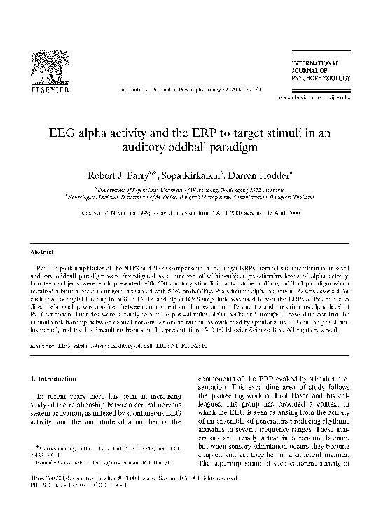 (PDF) EEG alpha activity and the ERP to target stimuli in an auditory oddball paradigm | Robert ...