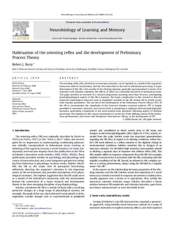 (PDF) Habituation of the orienting reflex and the development of ...