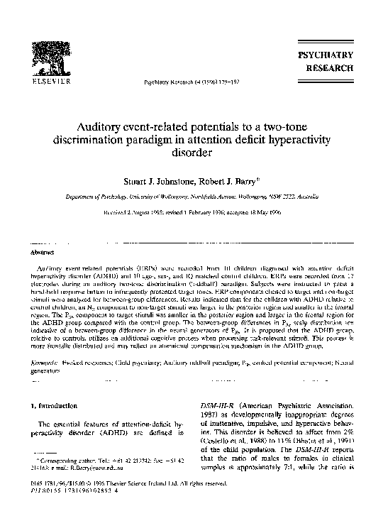 (PDF) Auditory event-related potentials to a two-tone discrimination paradigm in attention ...
