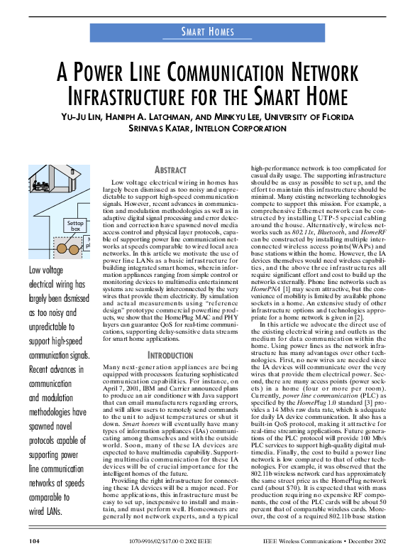 (PDF) A power line communication network infrastructure for the smart home