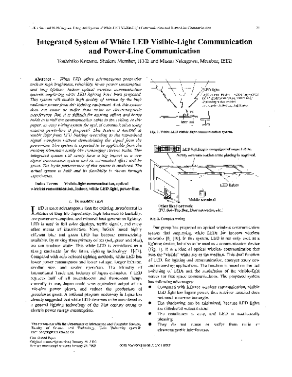Pdf Integrated System Of White Led Visible Light Communication And Power Line Communication