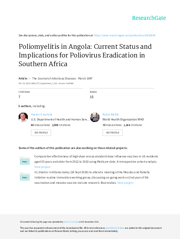 (PDF) Poliomyelitis in Angola: Current Status and Implications for ...