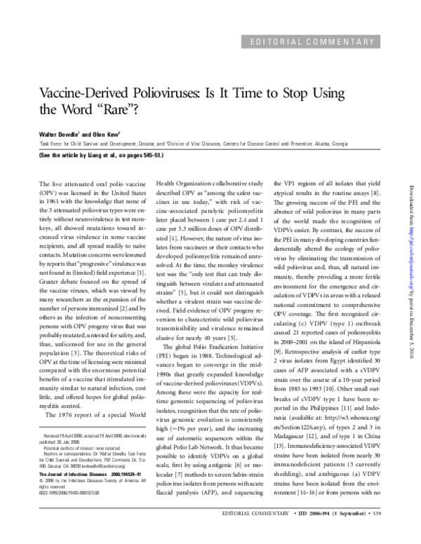 (PDF) Vaccine‐Derived Polioviruses: Is It Time to Stop Using the Word ...