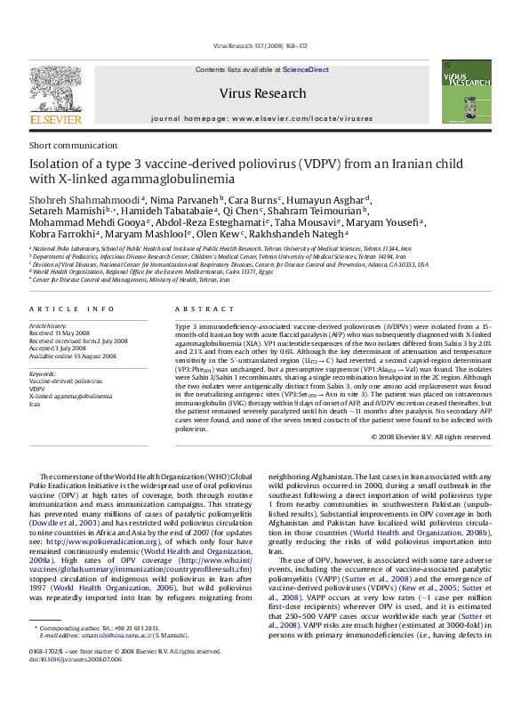(PDF) Isolation of a type 3 vaccine-derived poliovirus (VDPV) from an ...