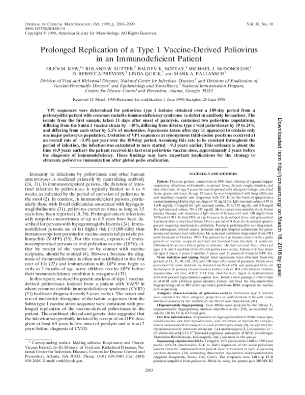 (PDF) Prolonged replication of a type 1 vaccine-derived poliovirus in ...