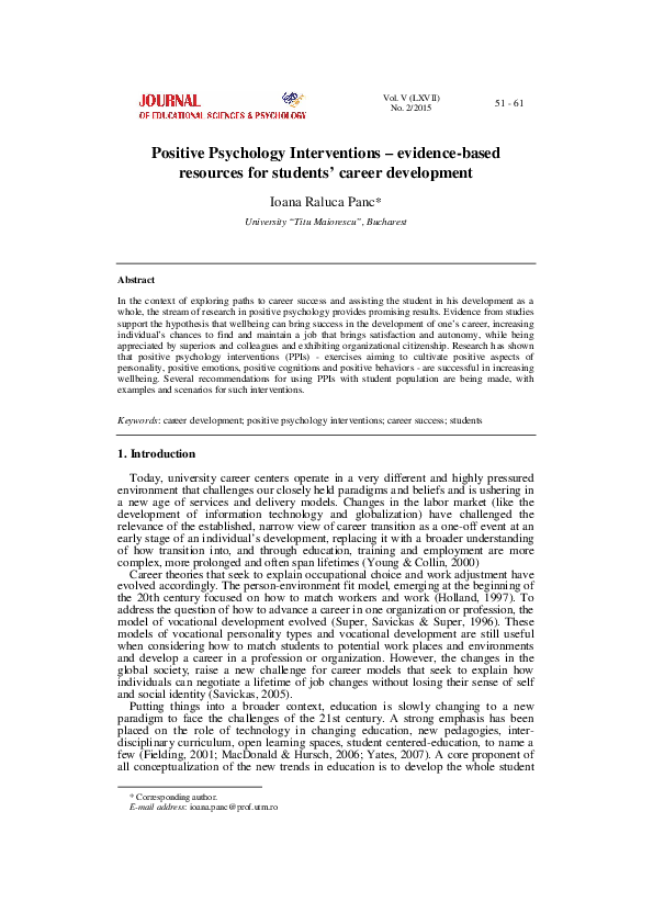 (PDF) Positive Psychology Interventions – evidence-based resources for ...