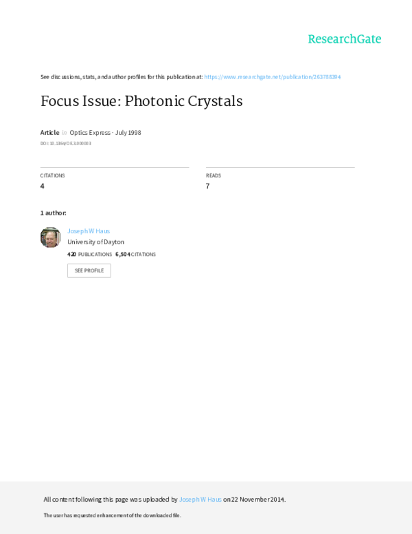 (PDF) Focus Issue: Photonic Crystals