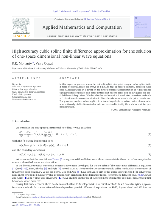 Pdf High Accuracy Cubic Spline Finite Difference Approximation For The Solution Of One Space