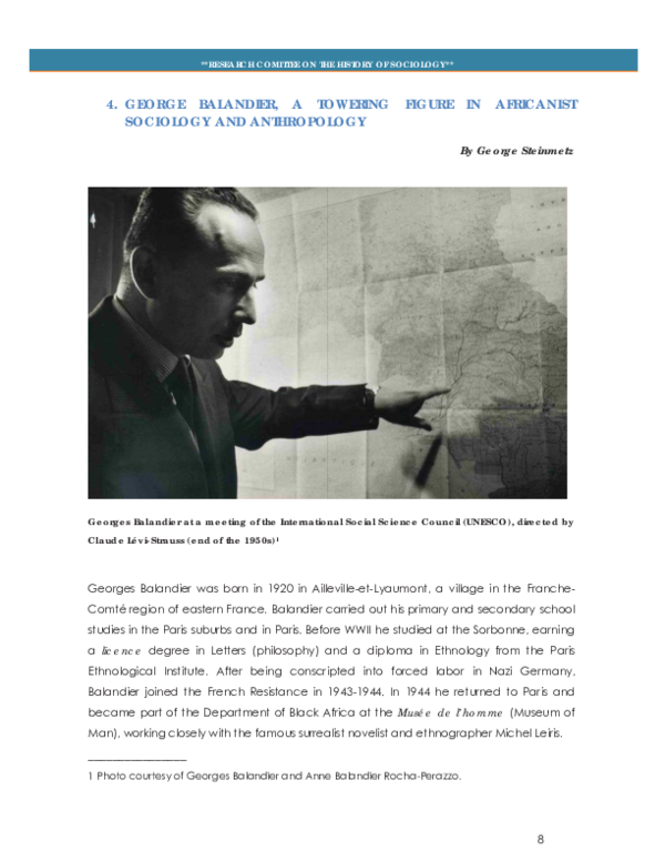 (PDF) GEORGES BALANDIER, A MAJOR FIGURE IN AFRICANIST SOCIOLOGY AND ...