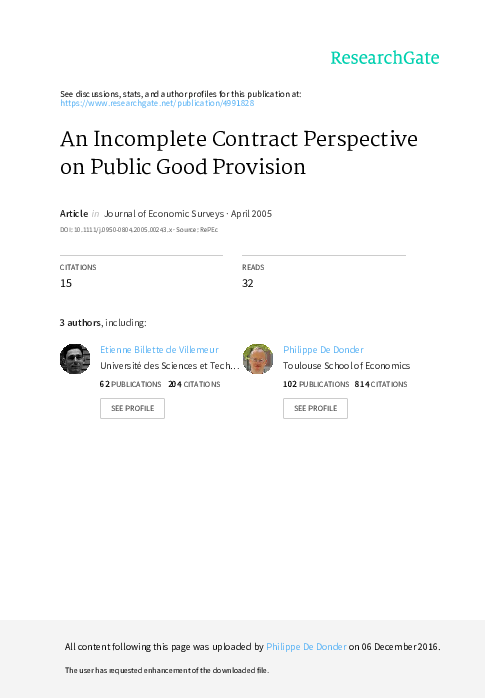 (PDF) An Incomplete Contract Perspective on Public Good Provision