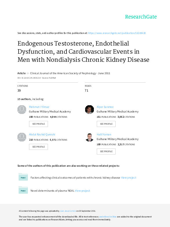 (PDF) Endogenous Testosterone, Endothelial Dysfunction, and ...