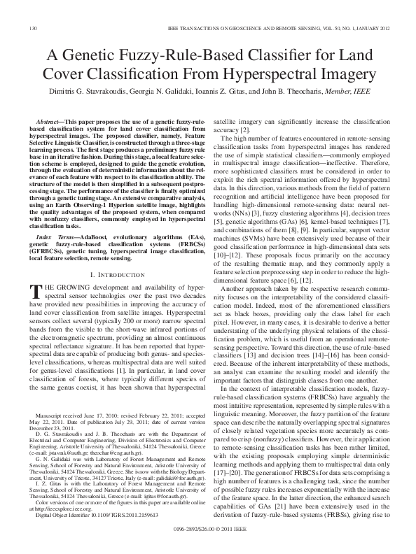 Pdf A Genetic Fuzzy Rule Based Classifier For Land Cover