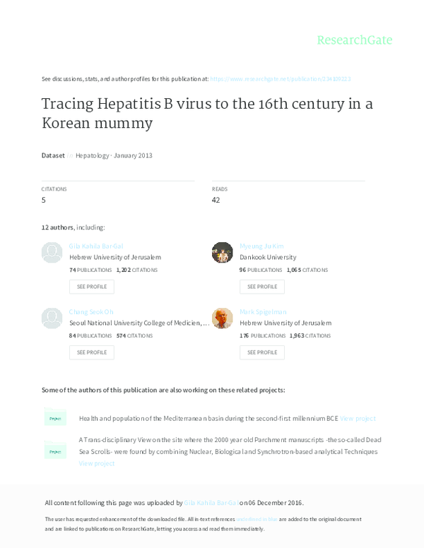 (PDF) Tracing hepatitis B virus to the 16th century in a Korean mummy