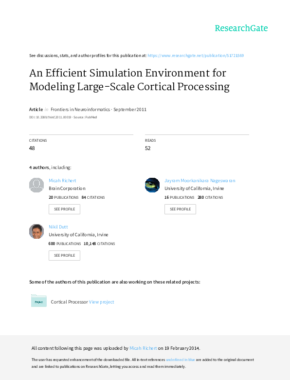 (PDF) An efficient simulation environment for modeling large-scale cortical processing