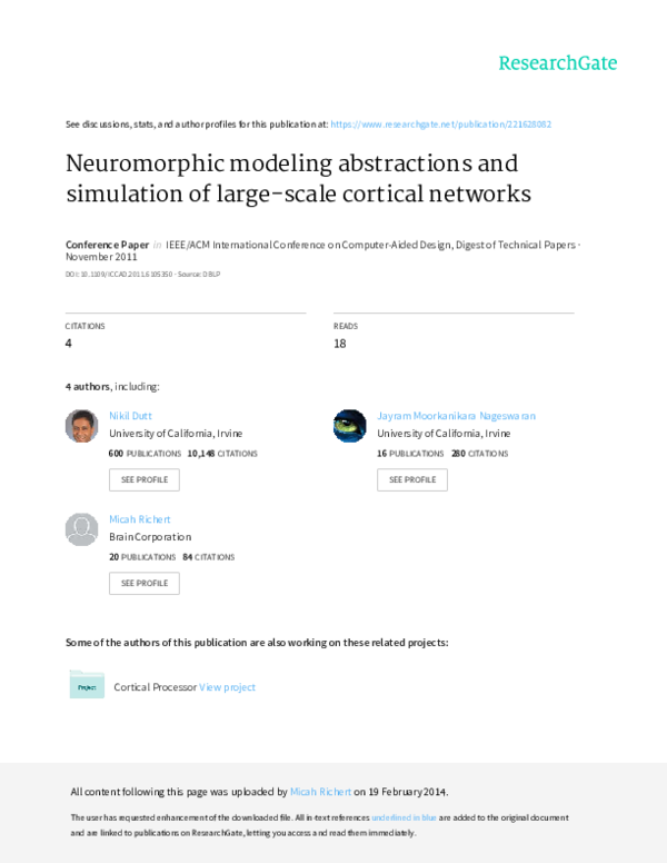 Pdf Neuromorphic Modeling Abstractions And Simulation Of Large Scale Cortical Networks Micah