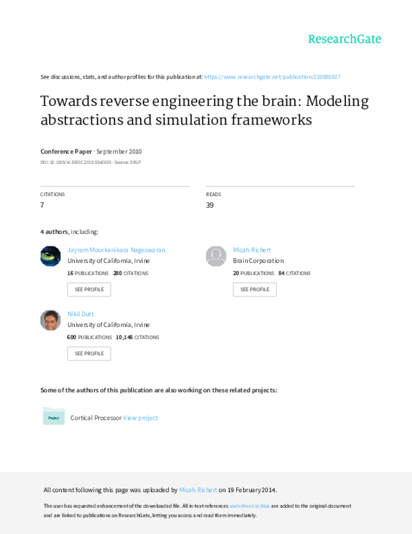 (PDF) Towards reverse engineering the brain: Modeling abstractions and ...