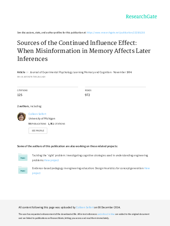 (PDF) Sources of the continued influence effect: When misinformation in ...