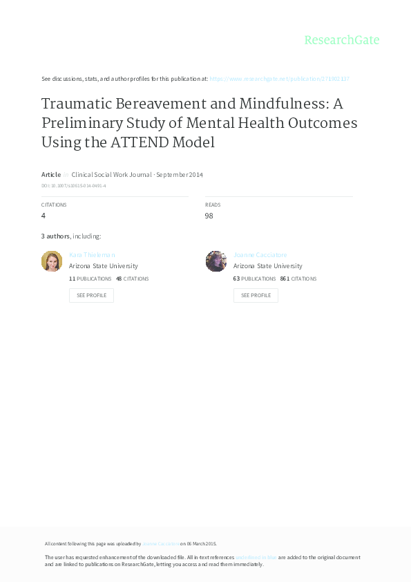 (PDF) Traumatic Bereavement and Mindfulness: A Preliminary Study of ...