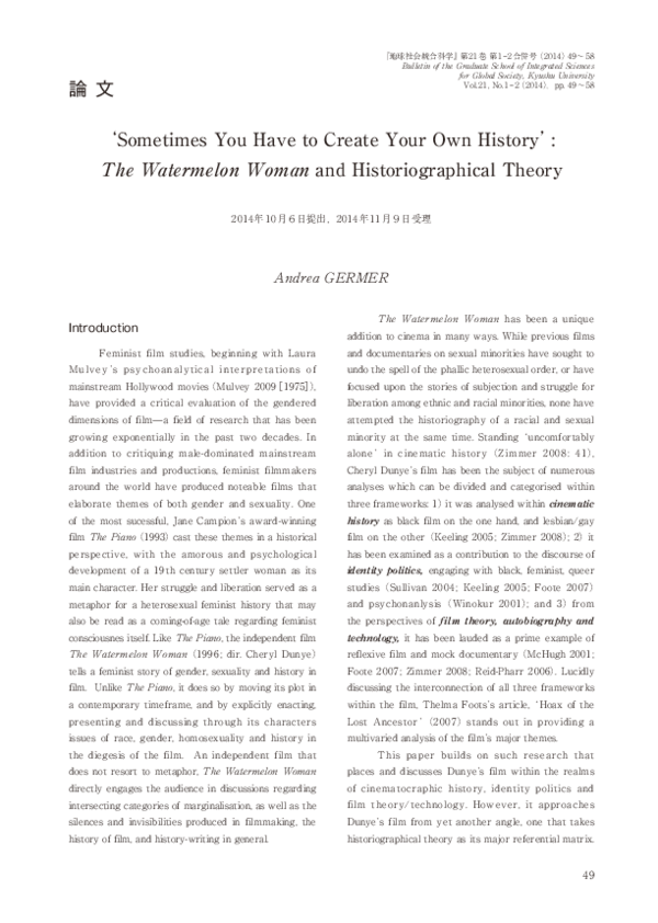 (PDF) ’Sometimes You Have to Create Your Own History’： The Watermelon ...