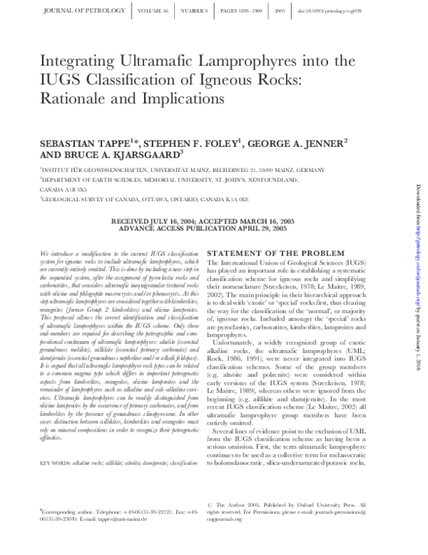(PDF) Integrating ultramafic lamprophyres into the IUGS classification ...
