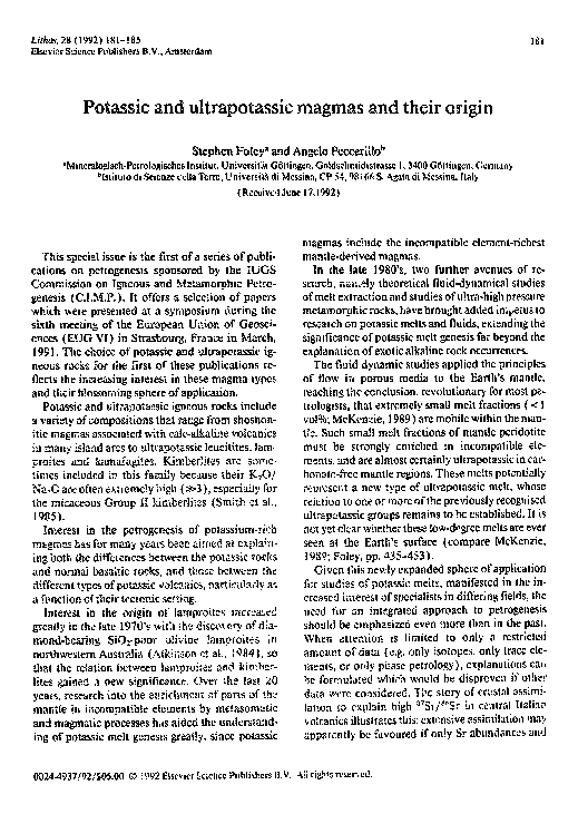 (PDF) Potassic and ultrapotassic magmas and their origin