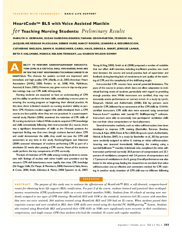 (PDF) HeartCode TM BLS with Voice Assisted Manikin for Teaching Nursing ...