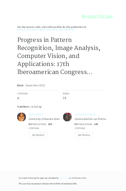 (PDF) Progress in Pattern Recognition, Image Analysis and Applications: 11th Iberoamerican ...