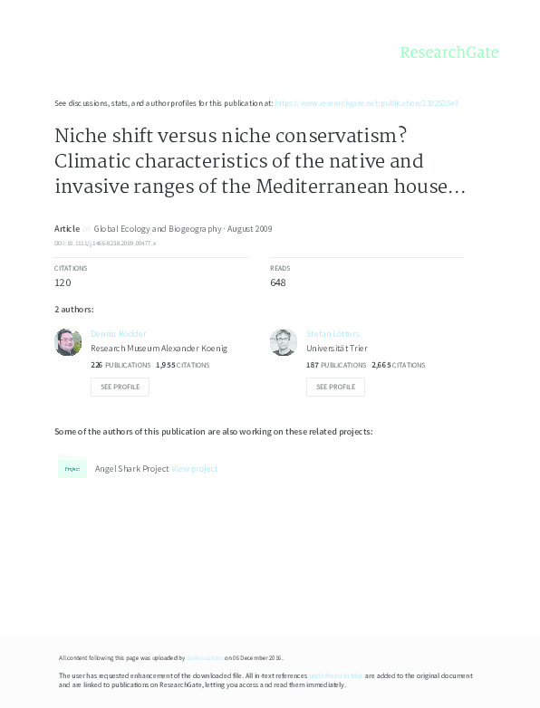 (PDF) Niche shift versus niche conservatism? Climatic characteristics ...