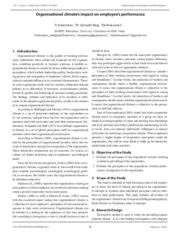 (PDF) organizational climate toward employee performance