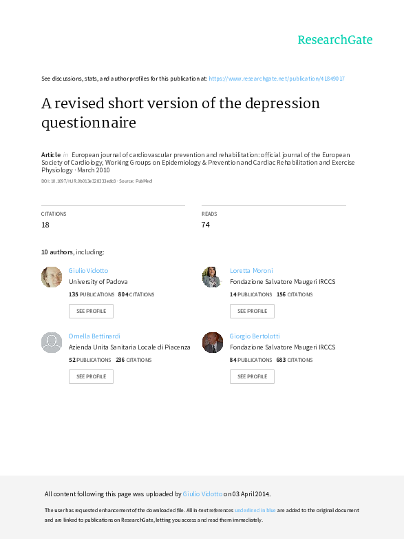 (PDF) A revised short version of the depression questionnaire