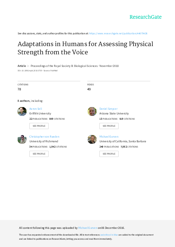 (PDF) Adaptations in humans for assessing physical strength from the voice
