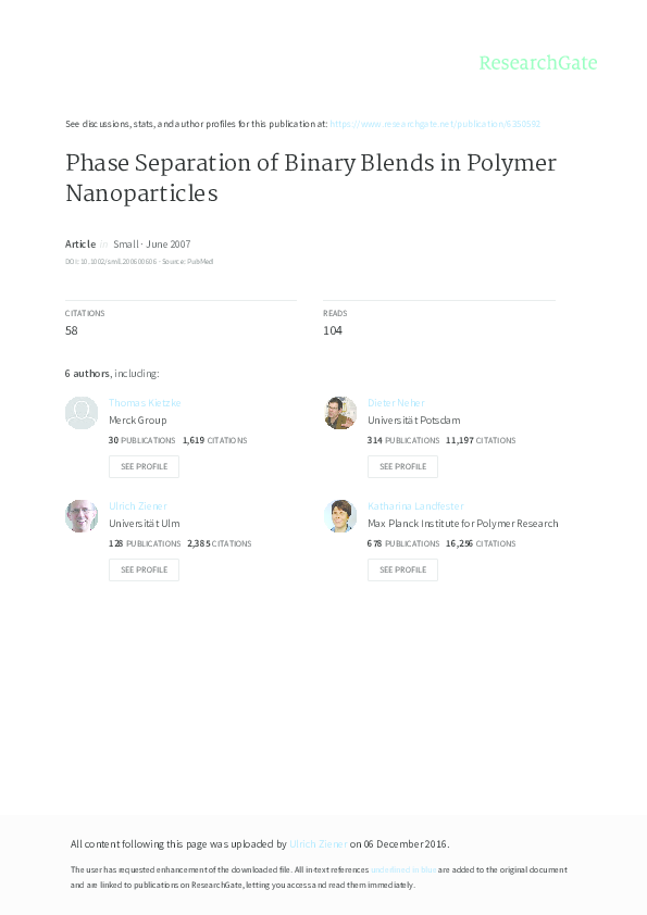 (PDF) Phase Separation of Binary Blends in Polymer Nanoparticles ...