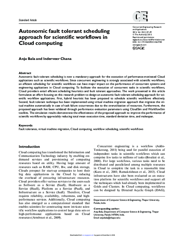Pdf Autonomic Fault Tolerant Scheduling Approach For Scientific Workflows In Cloud Computing