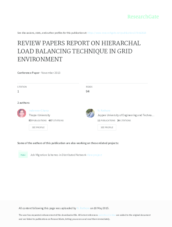 (PDF) Review Papers Report on Hierarchal Load Balancing Technique in Grid Environment
