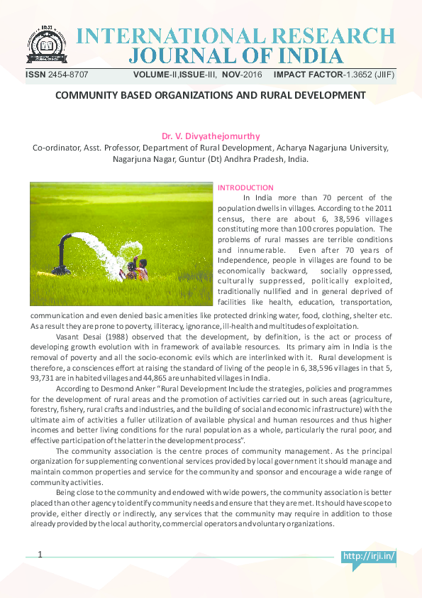 Community Based Organizations And Rural Development
