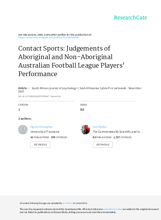(PDF) Contact sports: Judgements of Aboriginal and non-Aboriginal ...