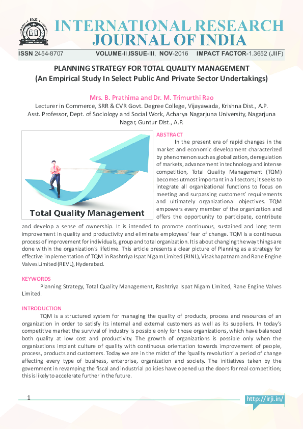 (PDF) PLANNING STRATEGY FOR TOTAL QUALITY MANAGEMENT (An Empirical ...