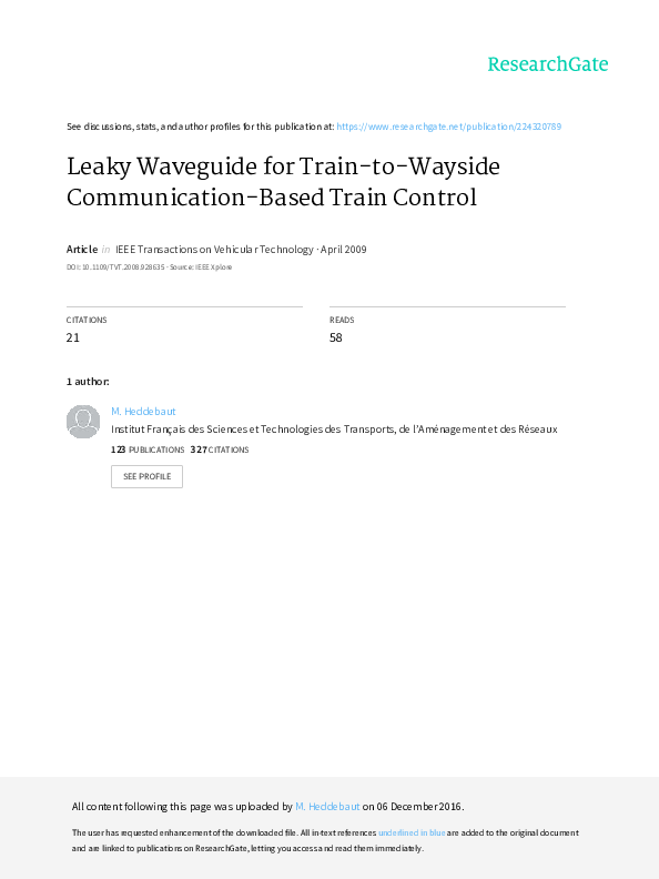 (PDF) Leaky Waveguide for Train-to-Wayside Communication-Based Train Control