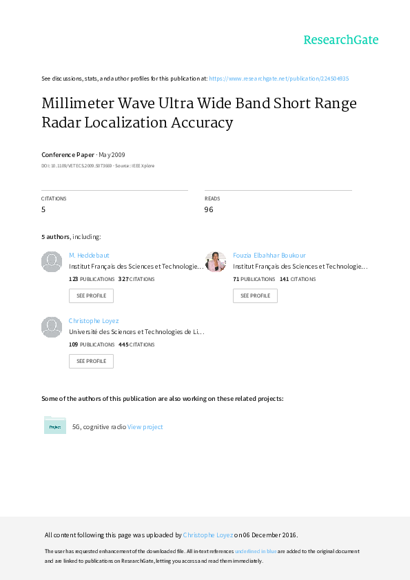 (PDF) Millimeter Wave Ultra Wide Band Short Range Radar Localization ...