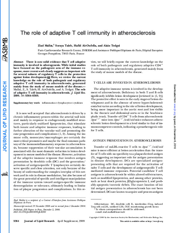 (PDF) The role of adaptive T cell immunity in atherosclerosis