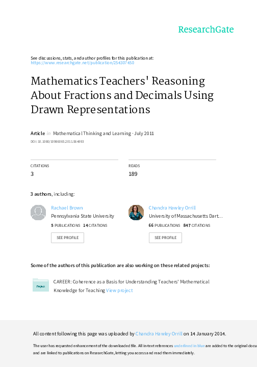(PDF) Mathematics Teachers' Reasoning About Fractions and Decimals ...