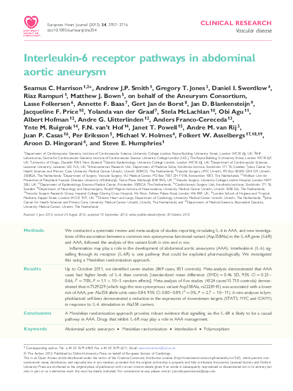 (PDF) Interleukin-6 receptor pathways in abdominal aortic aneurysm