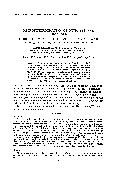 (PDF) Microdetermination of nitrates and nitramines-II: Gasometric ...